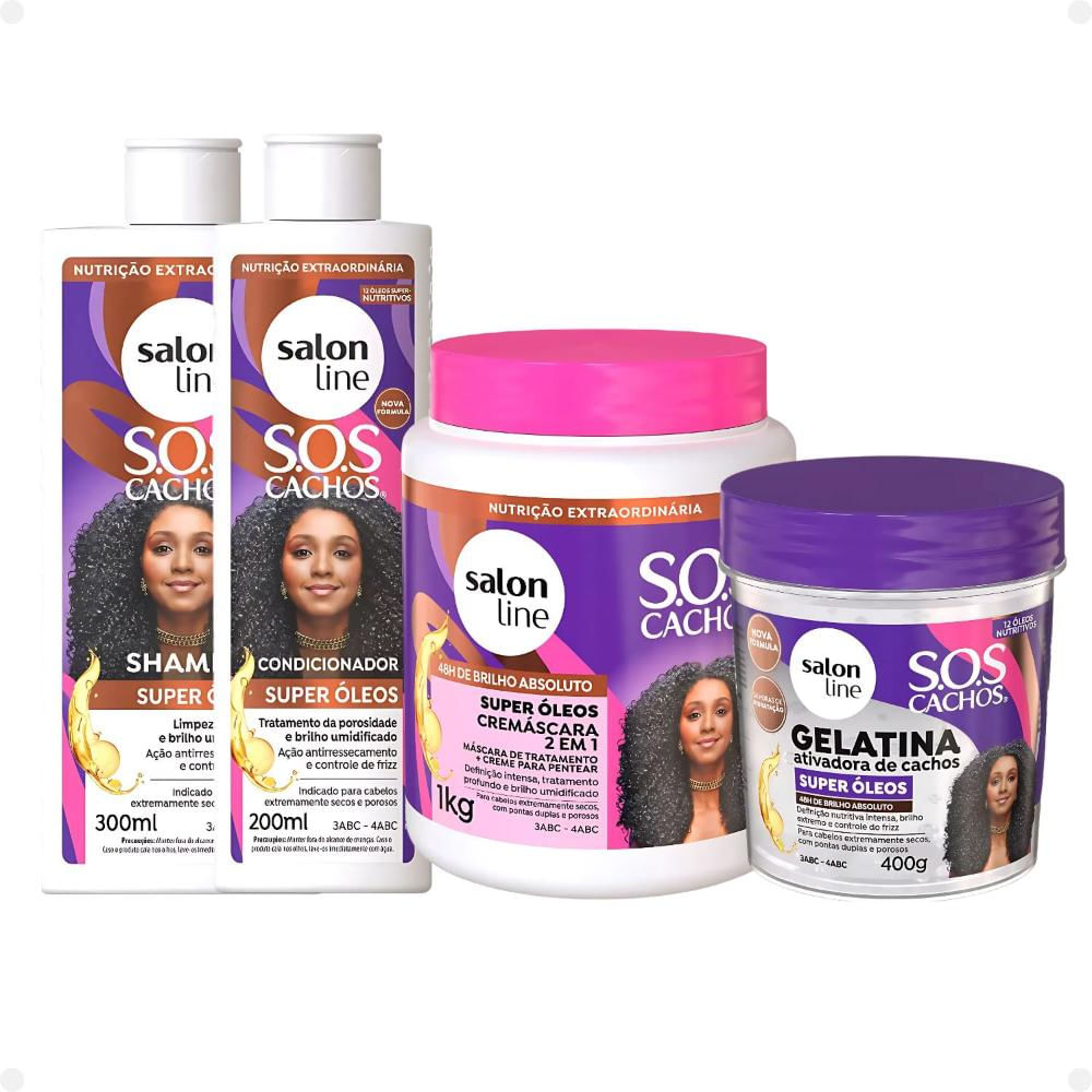 Kit Salon Line SOS Cachos Super Óleos: Shampoo 300ml e Condicionador ...