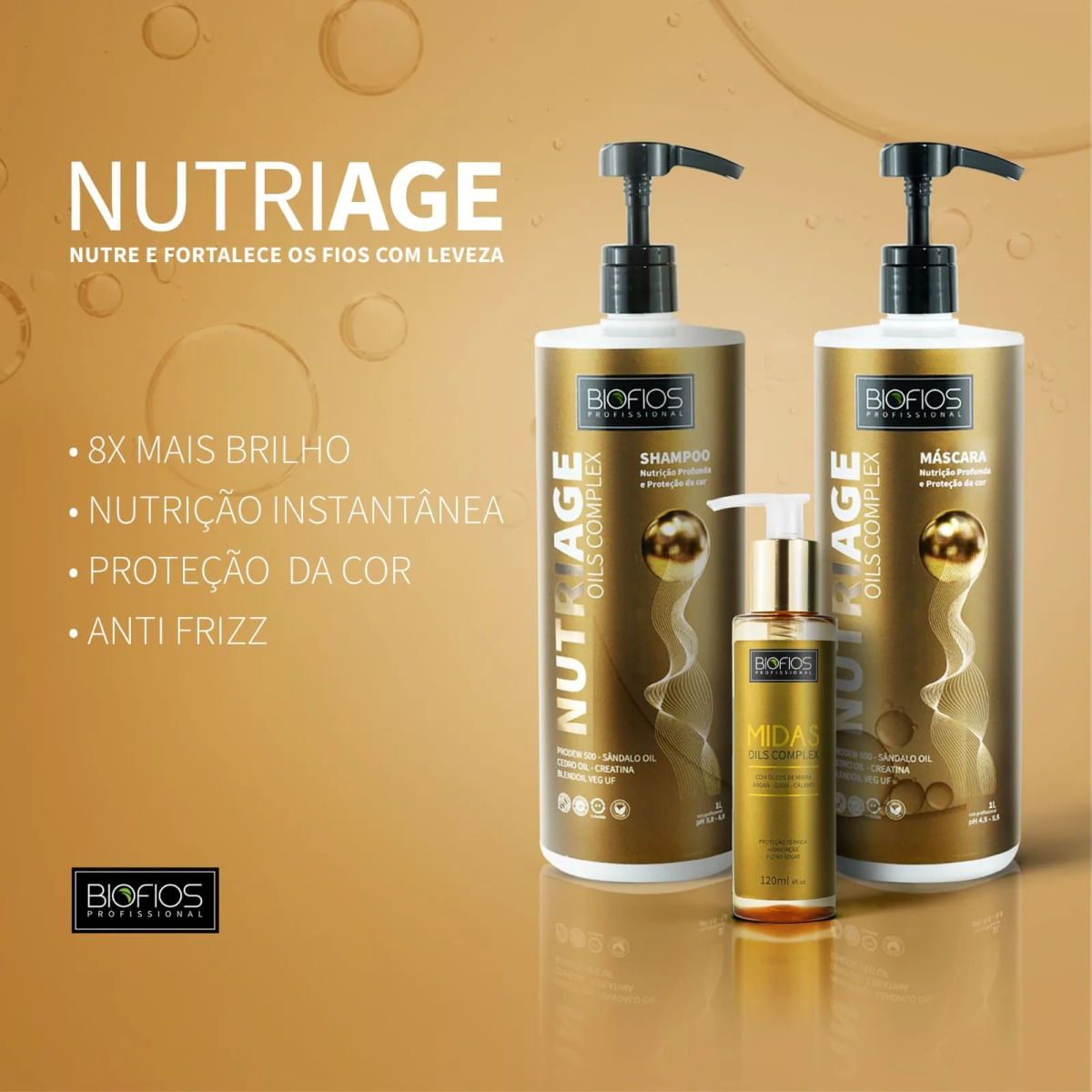 Kit Nutriage (Shampoo + Máscara + Midas) - Nutrição Capilar Intensiva ...
