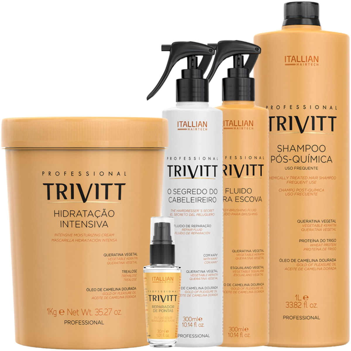 A melhor oferta de: Kit Trivitt Fluido de escova, Hidratação 1kg, O ...