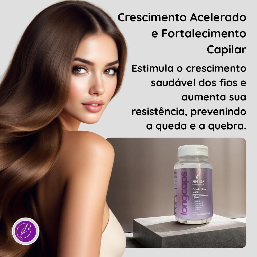 Suplemento Long Caps 60 Cápsulas: Crescimento Acelerado Cabelos, Pele e ...