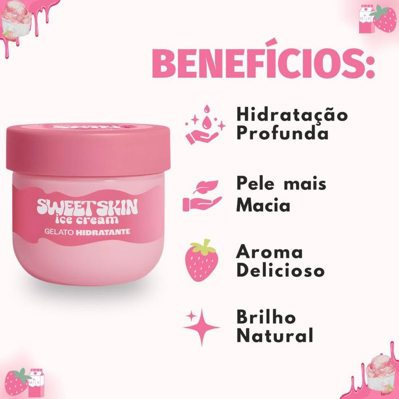 Hidratante Corporal Gelato Dailus Sweet Skin Ice Cream Morango Ao Leite ...