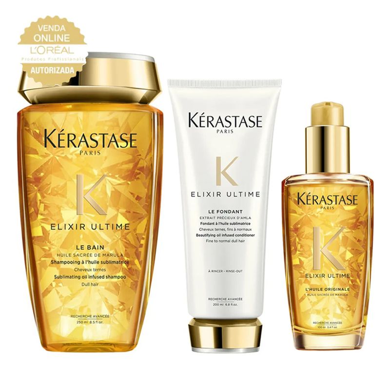 Kit Elixir Kérastase - Shampoo + Condicionador + L'Huile Originale ...