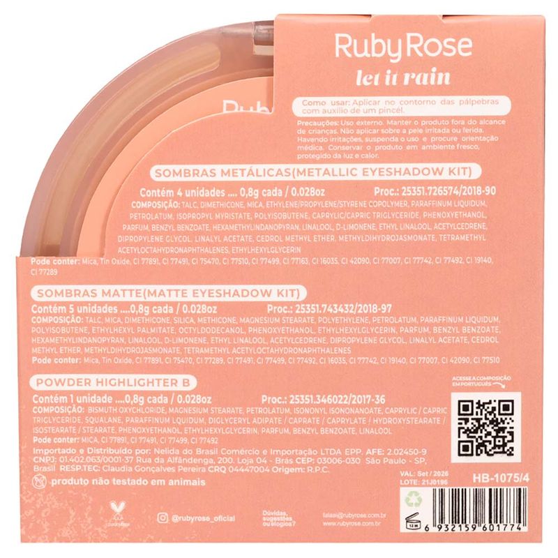 Paleta de Sombras Ruby Rose Let in Rain - Época Cosméticos | Época Cosméticos