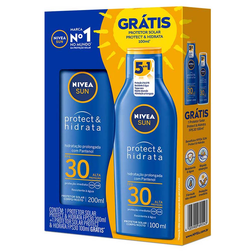 Kit Nívea Sun Protect & Hidrata – Protetor Solar FPS30 200ml + Protetor ...