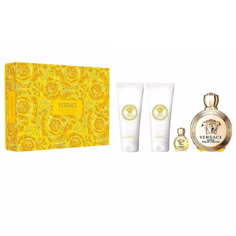 Perfume Eros Pour Femme Versace Coffret EDP + Shower Gel + Body Lotion + Miniatura Feminino ...
