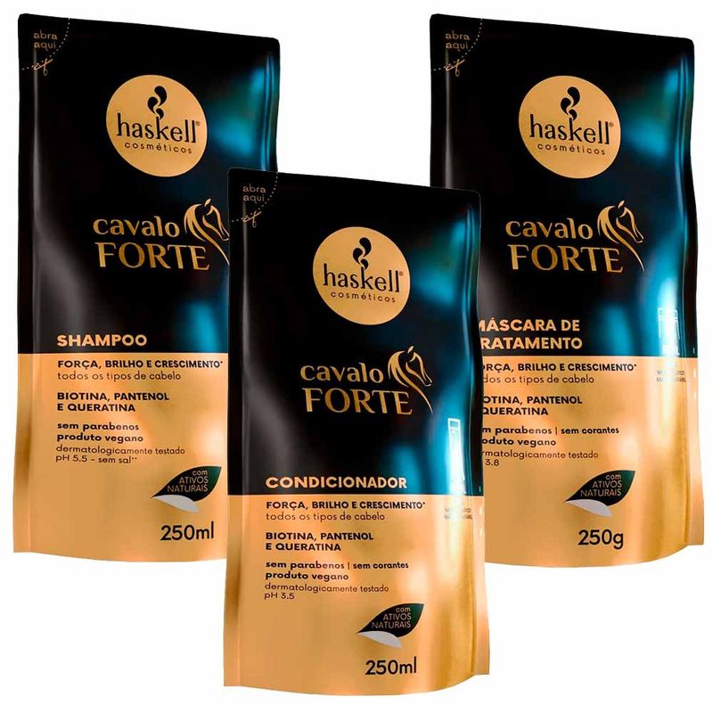 Haskell Cavalo Forte Kit Refil – Shampoo + Condicionador + Máscara ...