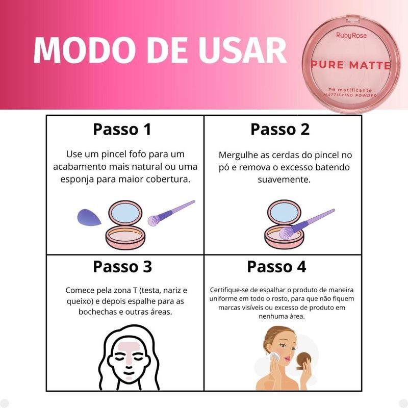 Pó Matificante Ruby Rose Pure Matte - Época Cosméticos | Época Cosméticos