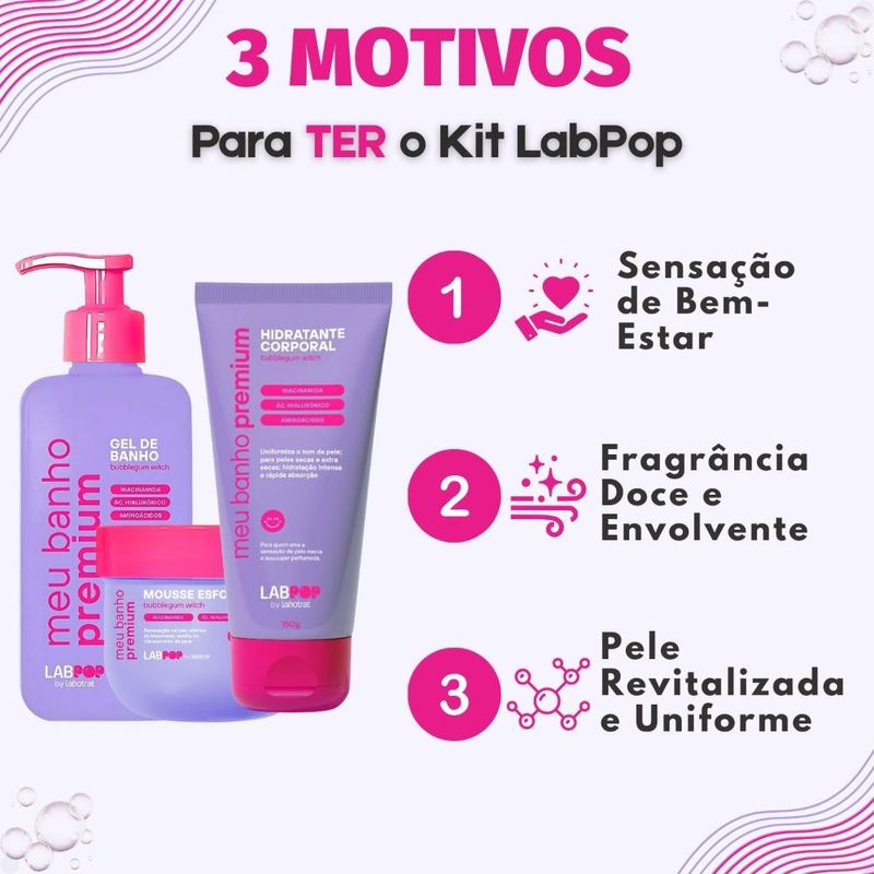 Kit LabPop by Labotrat Bubblegum Witch: Gel de Banho, Mousse Esfoliante ...